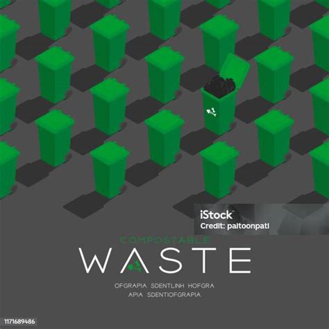 플라스틱 녹색 쓰레기 및 퇴비 쓰레기 3d 등각 패턴 보존 환경 개념 포스터 및 사회 배너 포스트 스퀘어 디자인 일러스트레이션 고립 된 회색 배경 벡터 Eps 0명에 대한
