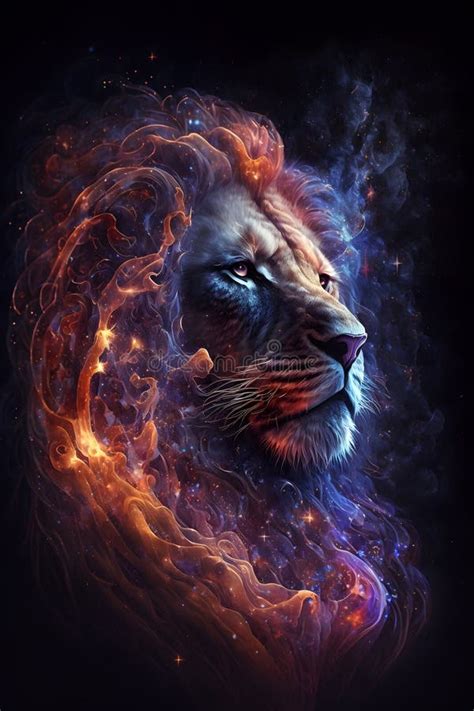 A Lion S Head Connected To A Galactic Nebula A Lion On A Black