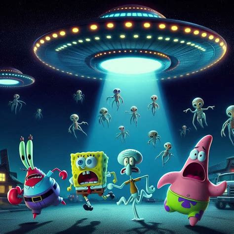 Spongebob And Friends Get Invaded By Aliens Spongebob Aliens Invasion Alien Youtube
