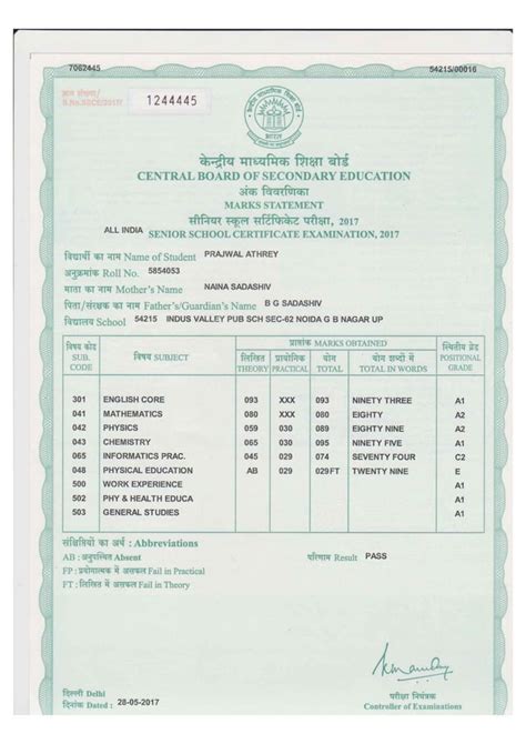 12the Class Marks Sheet Pdf