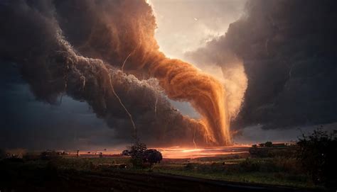 Tornado Im Feld Starker Wind Gewitter Hurrikan Wilde Natur Naturgewalt