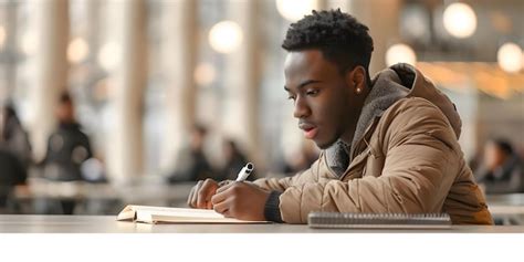 A Black Student Studying And Taking Notes In A University Setting
