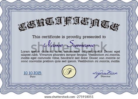 Sample Certificate Guilloche Pattern Background Complex Stock Vector