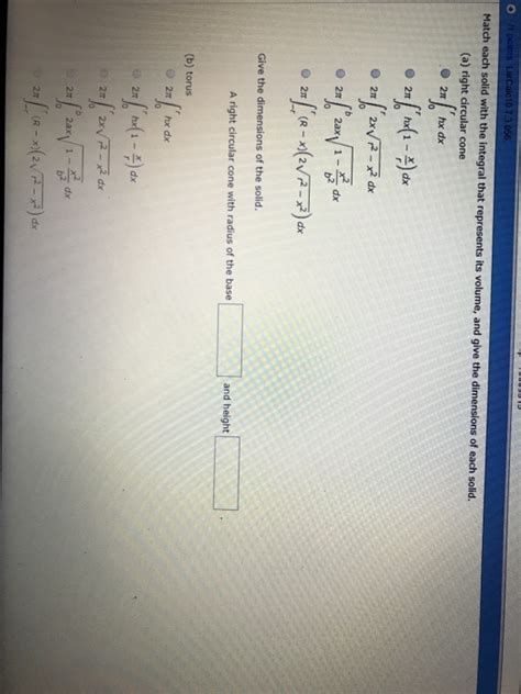 solved match each solid with the integral that represents