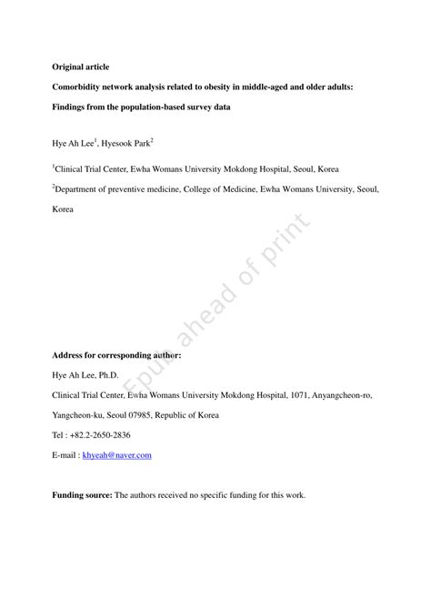 Pdf Comorbidity Network Analysis Related To Obesity In Middle Aged