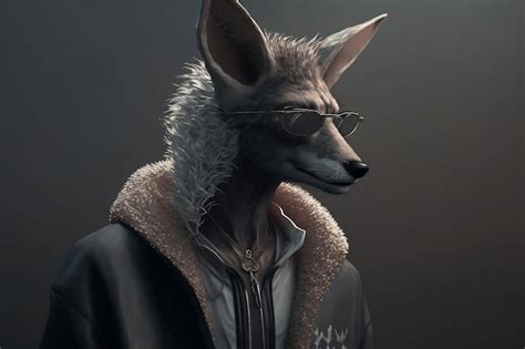Premium Ai Image Wolf Wearing Glasses And A Jacket Generative Ai