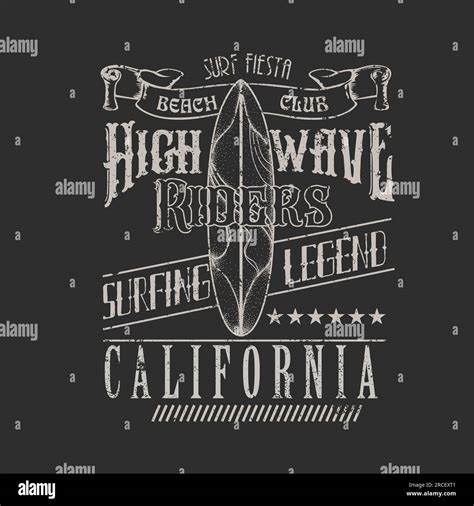 Vintage High Wave Riders Surfing Legend California Beach Typographic