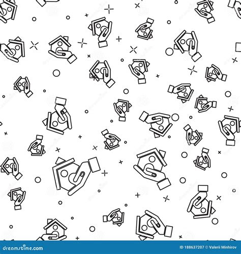 Black Line House Insurance Icon Isolated Seamless Pattern On White Background Security Safety