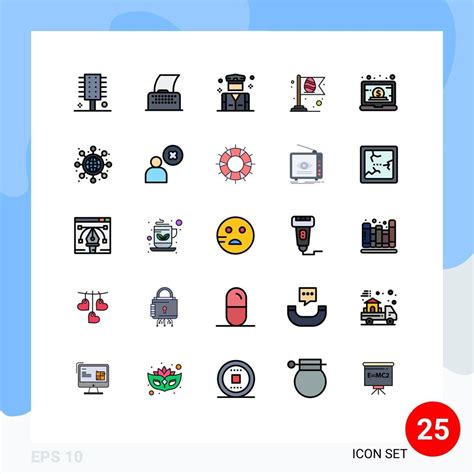 Group Of 25 Filled Line Flat Colors Signs And Symbols For Business Egg Typewriter Easter