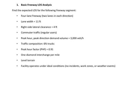 solved 1 basic freeway los analysis find the expected los