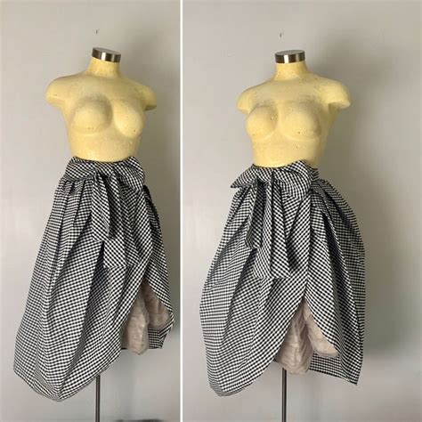 Black White Check Taffeta Wrap Skirt Asymmetrical Hem Skirts Black White Vintage Vintage