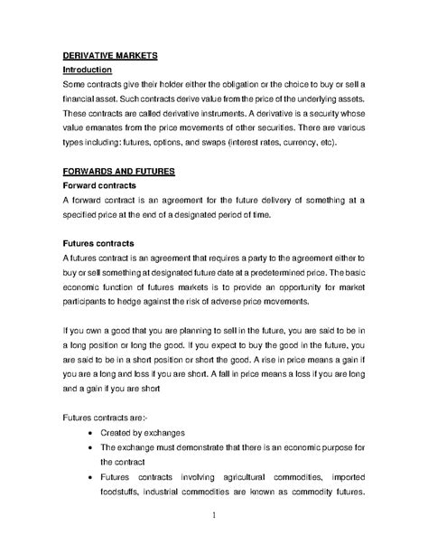 Derivatives Markets Summary Derivative Markets Introduction Some