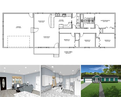 1500 Square Foot Four Bedroom Two Bathroom House Plans One Story
