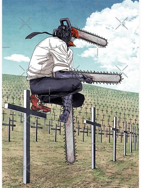 Denji Sitting On The Cross Retro Art Chainsaw Man Manga And Anime