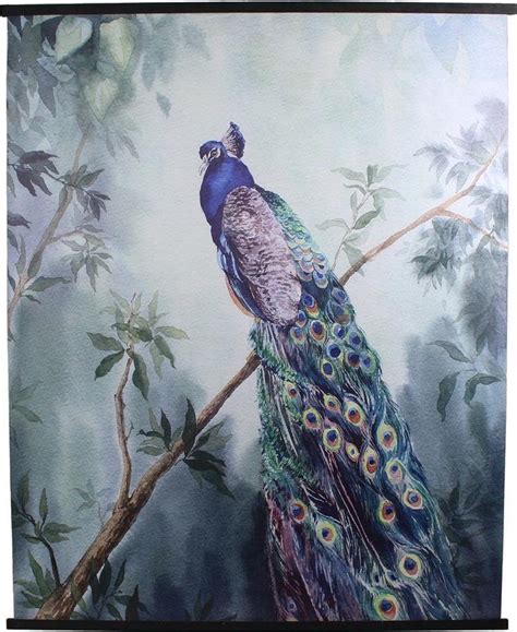Pauw Peacock Wand Canvas Doek Blue