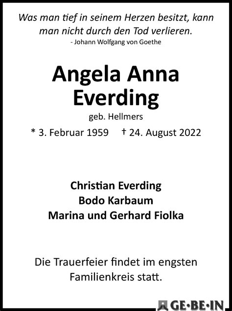 Traueranzeigen Von Angela Anna Everding Trauer And Gedenken