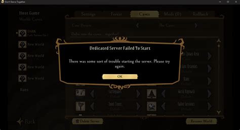 Error Creating Server With Caves Through The Game Dont Starve