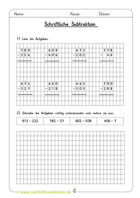 Die Schriftliche Subtraktion Schriftlich Subtrahieren Grundschule