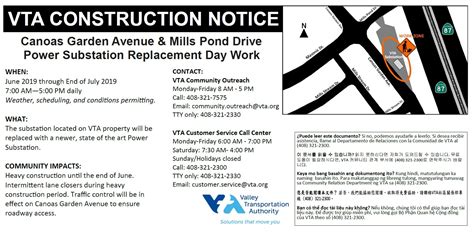 June Through End Of July Vta Power Substation Replacement Work At