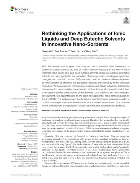 Pdf Rethinking The Applications Of Ionic Liquids And Deep Eutectic Solvents In Innovative Nano