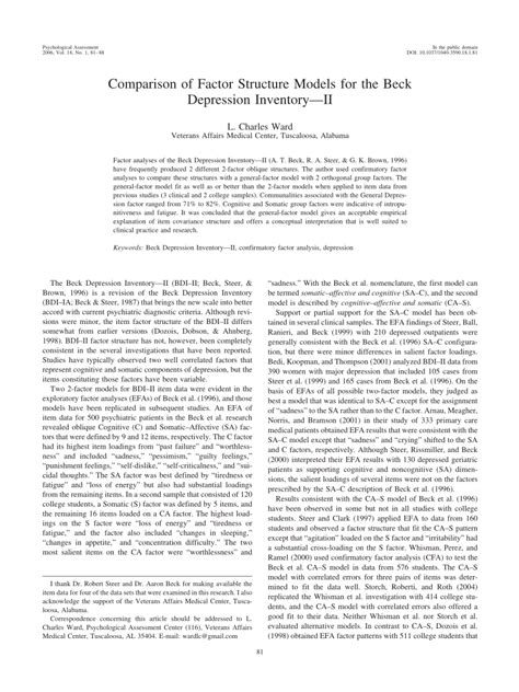 Pdf Comparison Of Factor Structure Models For The Beck Depression Inventory—ii