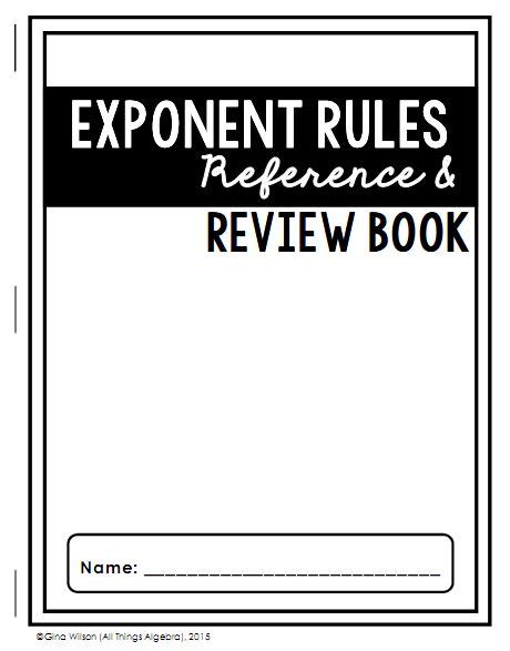 Exponent Rules Review Book All Things Algebra®