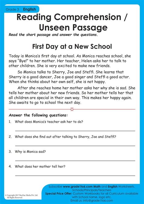 Reading Comprehension Unseen Passage Reading Comprehension