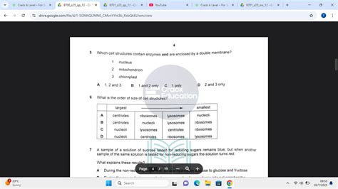 Multiple Choice Biology Questions 5 Which Cell Structures Contain Enzym
