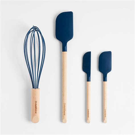 Crate And Barrel Navy Silicone And Wood Utensils Crate And Barrel
