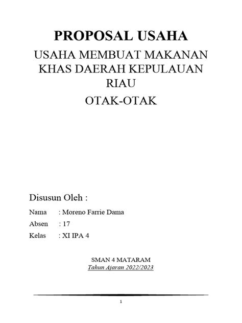 Proposal Usaha Makanan Khas Daerah Pdf