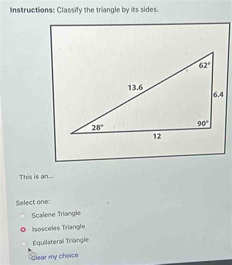 Solved Instructions Classify The Triangle By Its Sides This Is An Select One Scalene