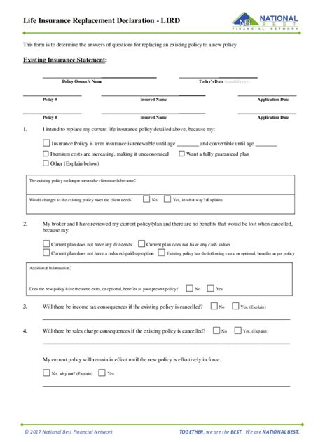 Life Insurance Replacement Form Fill Online Printable Fillable