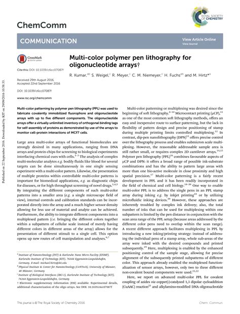 Pdf Multi Color Polymer Pen Lithography For Oligonucleotide Arrays