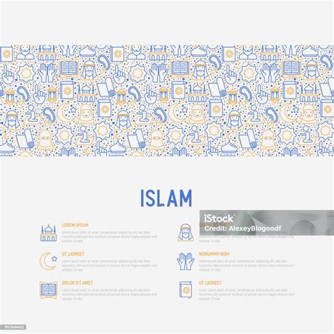 얇은 선 아이콘 이슬람 개념 사원 카펫 묵 주 기도 코 란 이슬람교도 현대 벡터 일러스트 레이 션 웹 페이지 서식 파일 Eid Ul Fitr에 대한 스톡 벡터 아트 및 기타