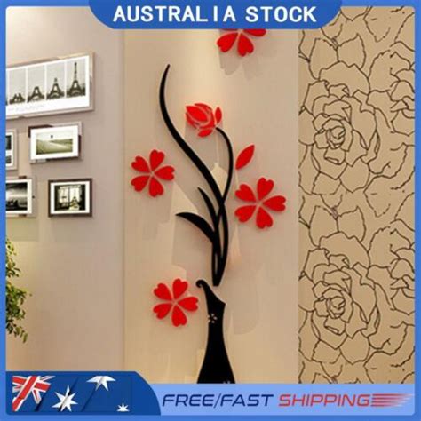 Diy Vase Flower Tree Crystal Arcylic 3d Wall Sticker Decal Art Home