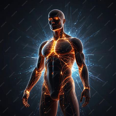 Abstract Human Form Composed Of Intersecting Light Beams Creating A Futuristic Radiant Premium