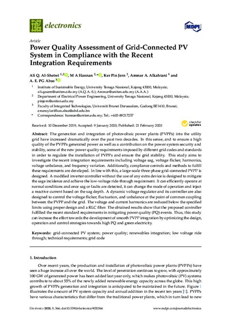 Pdf Power Quality Assessment Of Grid Connected Pv System In