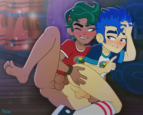 Rule 34 Anal Sex Ass Grab Balls Biting Lip Blue Hair Blush Bottomless