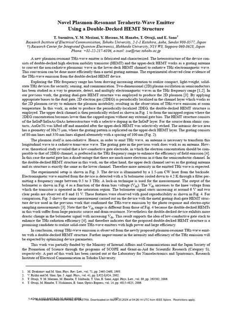 Novel Plasmon Resonant Terahertz Wave Emitter Using A Double Decked Hemt Structure Pdf