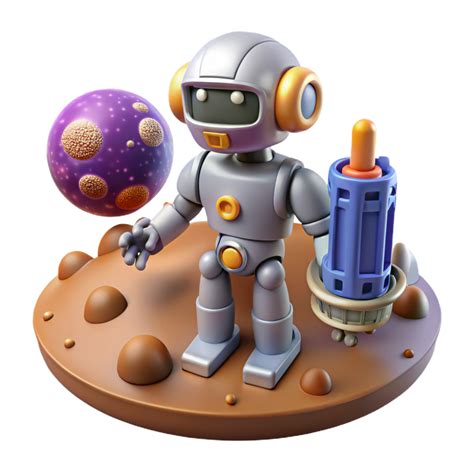 Digital Render Of A Robot Exploring A Planet With Unique Celestial Body