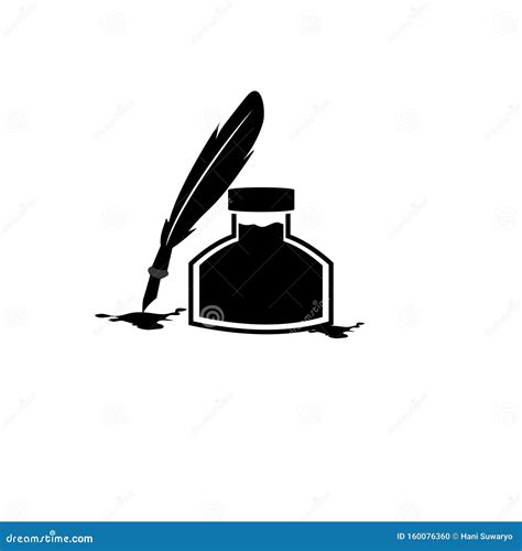 Feather Pen Ink And Ink Bottle Icon Illustration Isolated Vector Sign