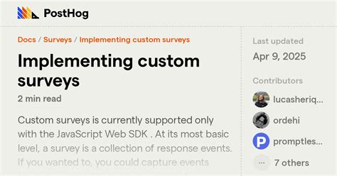 Implementing Custom Surveys Docs PostHog