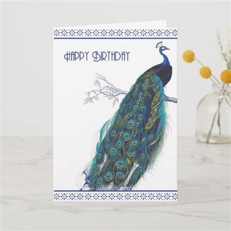A Happy Birthday Card With A Peacock On It