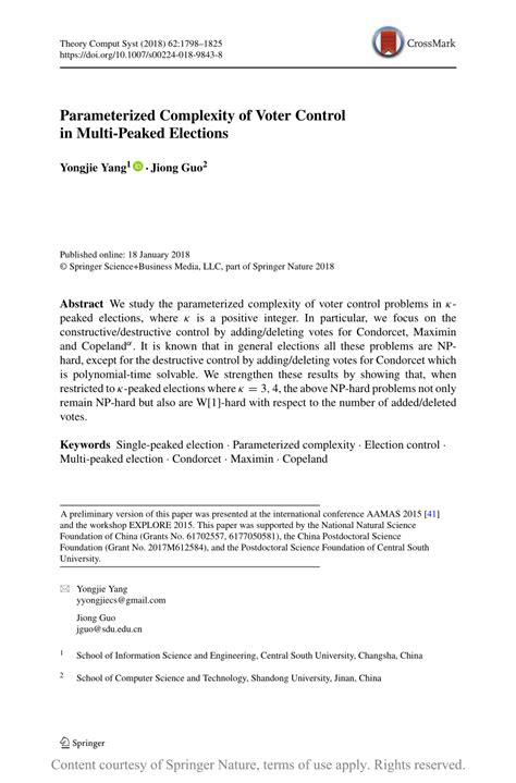 parameterized complexity of voter control in multi peaked elections