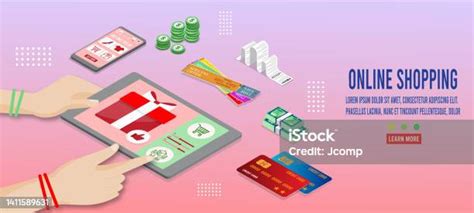 컴퓨터 스마트 폰 및 태블릿에서 쇼핑 및 지불 온라인 프로세스 Brand Name Mobile Payment에 대한 스톡 벡터 아트 및 기타 이미지 Brand Name