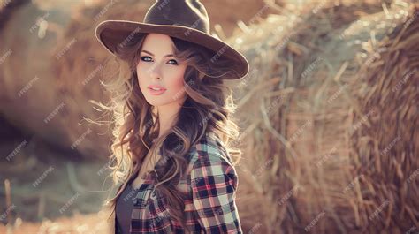 Beautiful Brunette Girl Outdoors In Nature Rustic Country Style