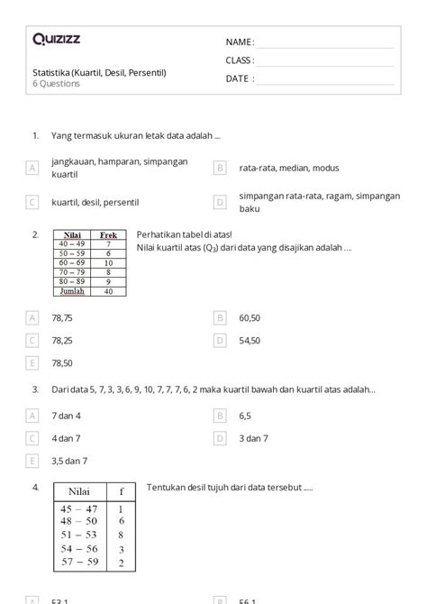 50 Lembar Kerja Kuartil Untuk Kelas 12 Di Quizizz Gratis Dapat Dicetak