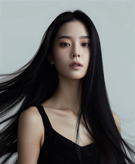 Premium Photo Arafed Woman With Long Black Hair Standing In Front Of