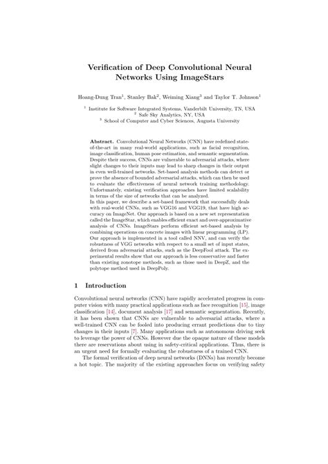 Pdf Verification Of Deep Convolutional Neural Networks Using Imagestars