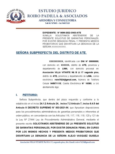 Modelo De Solicitud De Abstención De Garantías Personales Ante El